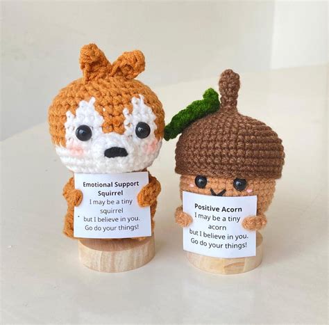 Handmade Positive Squirrel Emotional Support Acorn Crochet Funny Best