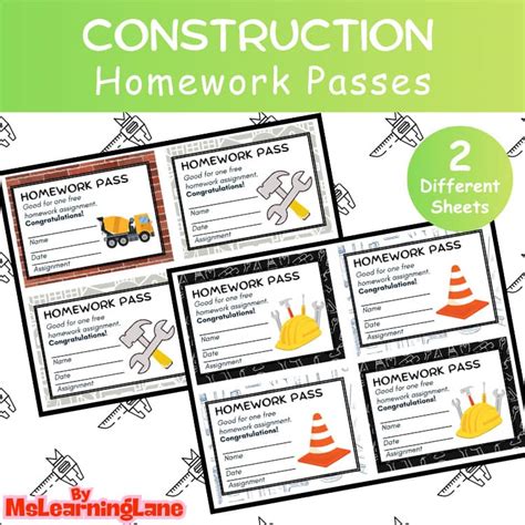 Construction Homework Passes Incentive Rewards Classroom Management