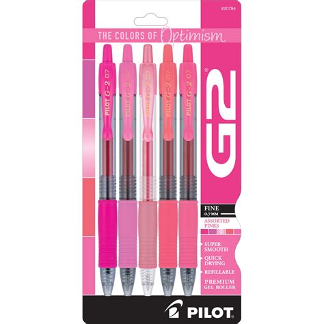 Pilot G2 Pink Premium Retractable Gel Pens Fine Point 07 Mm