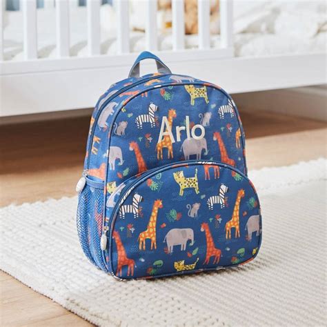 Personalised Navy Safari Print Medium Backpack By My 1st Years