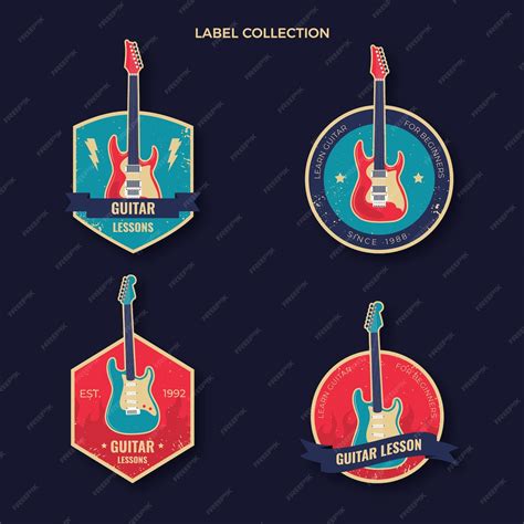 Free Vector Flat Vintage Guitar Lessons Labels Collection
