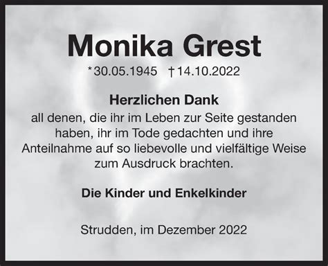 Traueranzeigen Von Monika Grest Nordwest Trauer De
