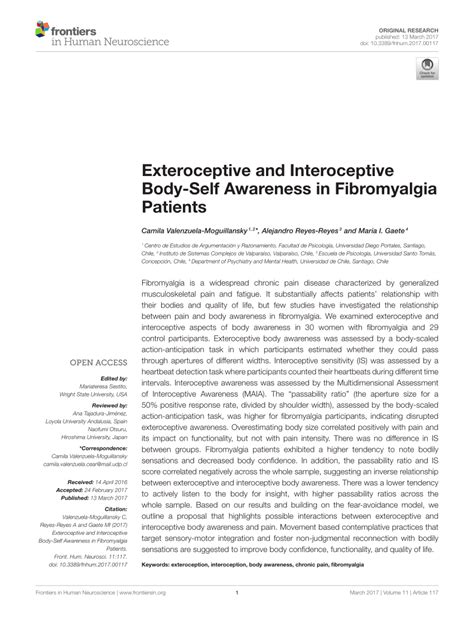 Pdf Exteroceptive And Interoceptive Body Self Awareness In