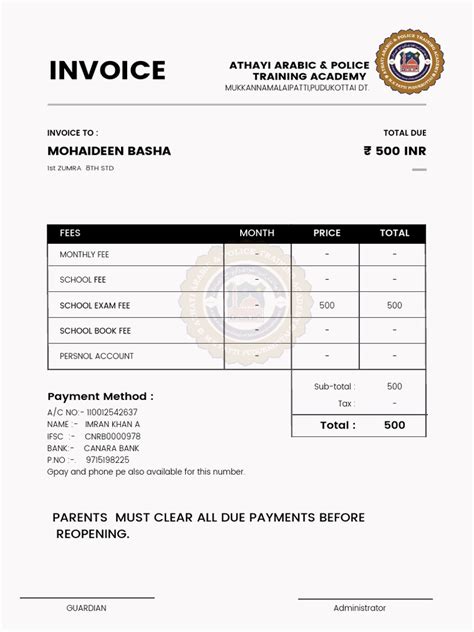 Bill Templates Pdf Fee Payments