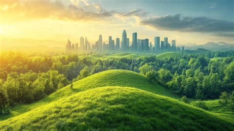 Future City Landscape With Green Technology And Sustainability Stock