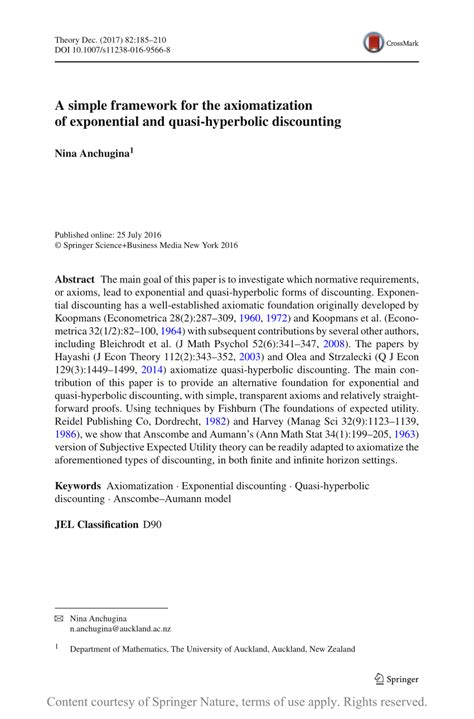 A Simple Framework For The Axiomatization Of Exponential And Quasi Hyperbolic Discounting