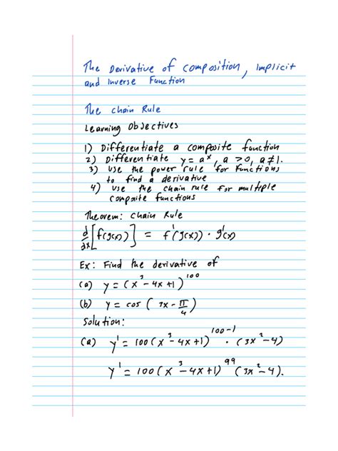 The Derivative Of Composite Implicit And Inverse Functions Pdf