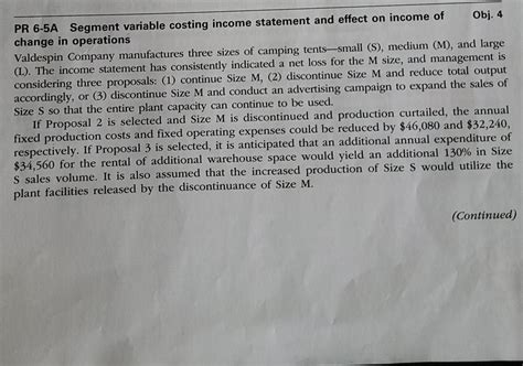 solved pr 6 5a segment variable costing income statement and