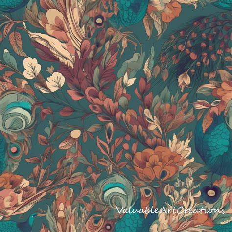 Boho Peacock Peacock Feathers Farm Floral Pattern Etsy