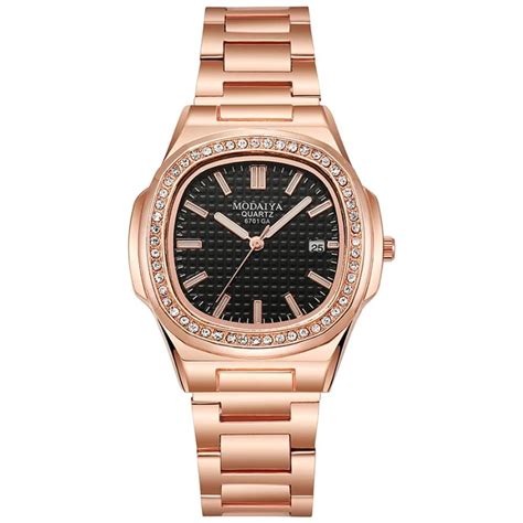 Rose Gold Luxury Watch For Men With Textured Dial Crystal Bezel Shop