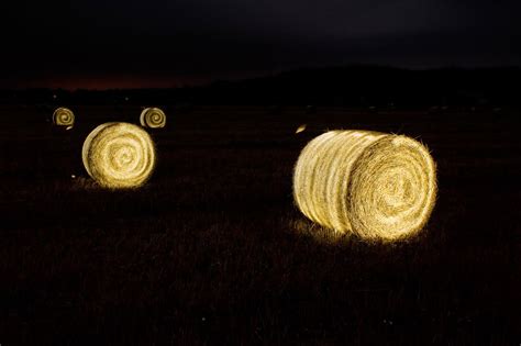 Free Images Light Hay Bale Field Farm Night Round Land Rural