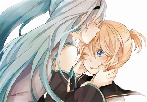 Hatsune Miku Kagamine Len Kiss Male Twintails Vocaloid
