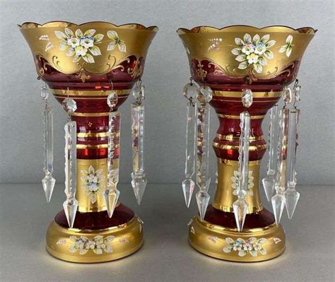 Pair Of Bohemian Ruby Glass Mantle Lustres Matthew Bullock Auctioneers