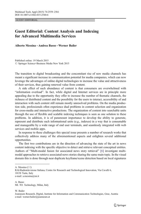 Pdf Guest Editorial Content Analysis And Indexing For Advanced