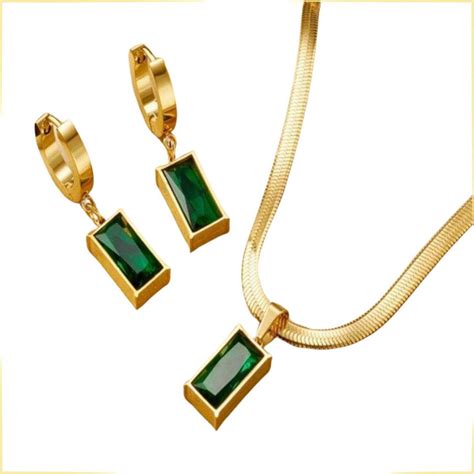 Goldklein Schmuckset Ohrringe Halskette Vergoldeter Edelstahl Mit