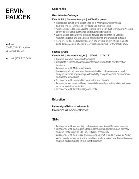 Malware Analyst Resume Samples Velvet Jobs