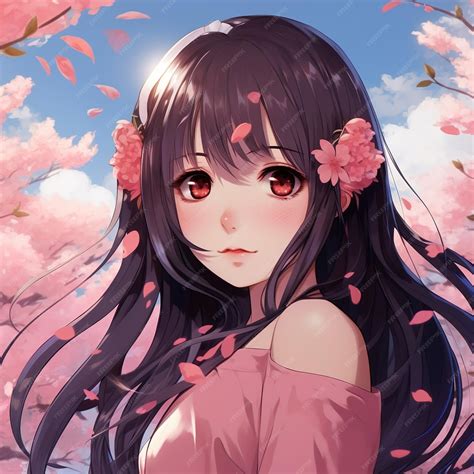 Cute Japanese Anime Girl In Kimono Floral Illustration Generative Ai