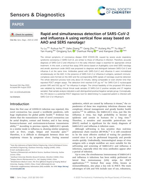PDF Rapid And Simultaneous Detection Of SARS CoV And Influenza A Using Vertical Flow Assay
