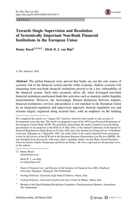 Pdf Towards Single Supervision And Resolution Of Systemically