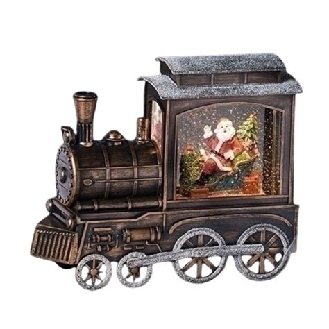 Lighted Swirl Train Engine With Santa Water Lantern Roman The Penguin Gallery