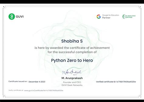 Pythoncertification Codingjourney Shobiha Satheesh Kumar