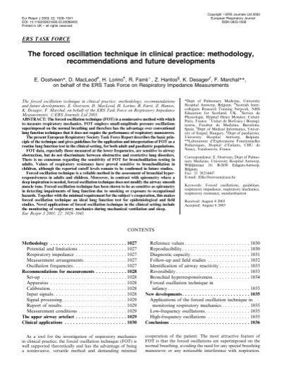 The Forced Oscillation Technique In Clinical Practice Assobrafir