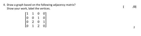 Solved Draw A Graph Based On The Following Adjacency Chegg