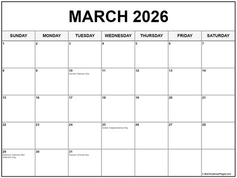 March 2026 Calendar With Holidays My Printable Template