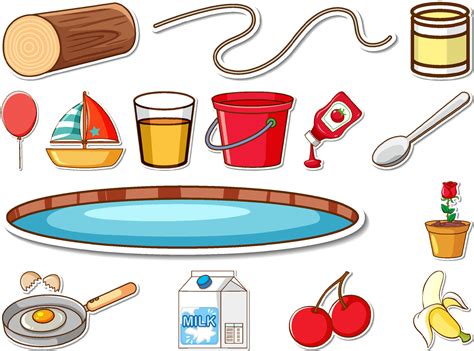 Sticker Set Of Mixed Daily Objects 19863663 Vector Art At Vecteezy