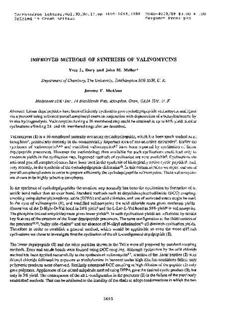Pdf Improved Methods Of Synthesis Of Valinomycins