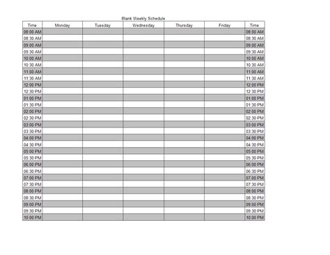 Excel Blank Weekly Schedule Templates At