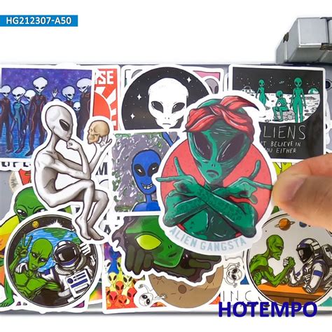 Skateboard Wall Decor 50pcs Alien Sticker Pack Cool Waterproof Stickers