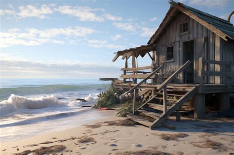 Rustic Beach Shack With Weathered Wood And Generative Ai Premium Ai