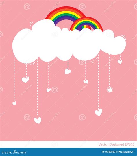 Arco íris Com Nuvem E Chuva De Corações Do Amor Ilustração Stock