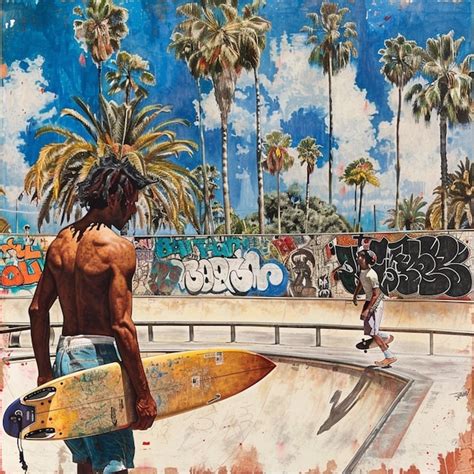 Skilled Barber Styling Hair At A Skatepark Surfboard In Tow Premium