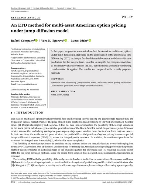 Pdf An Etd Method For Multi‐asset American Option Pricing Under Jump‐diffusion Model
