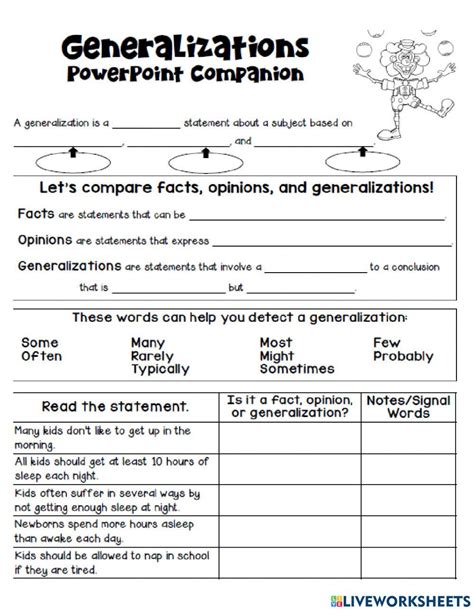 Generalization Worksheets 5th Grade