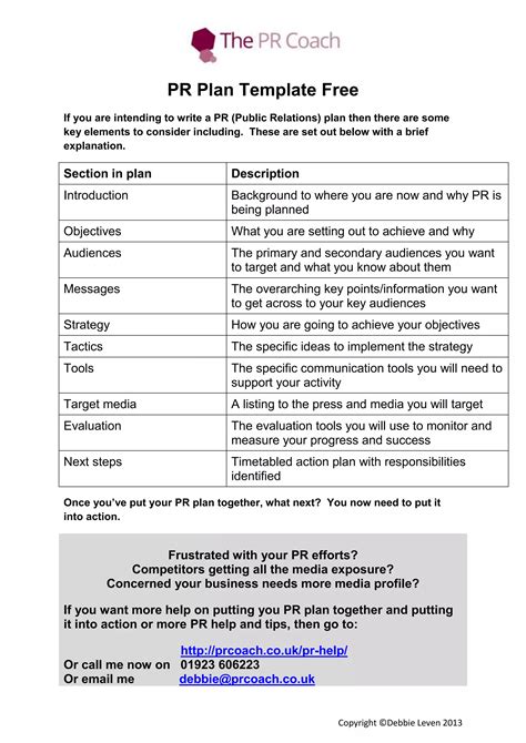 Pr Plan Template Free Docx