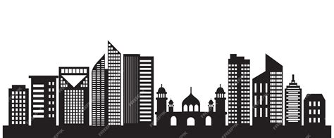 Silueta De Estilo Plano De La Ilustración De Vector De Edificio Horizonte De La Ciudad Vector