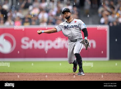 Miami Marlins Shortstop Otto Lopez Throws To First Base During The Third Inning Of A Baseball
