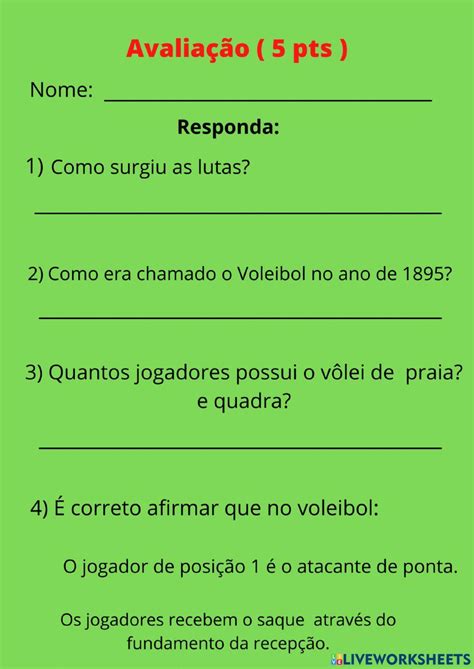 Avaliação Activity For Fundamental Live Worksheets