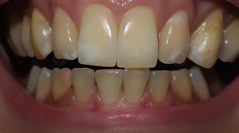 The Teeth Look White And Yellow After Bleaching Background Treatment