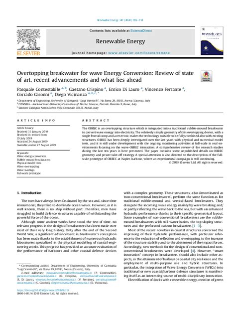 Pdf Overtopping Breakwater For Wave Energy Conversion Review Of State Of Art Recent