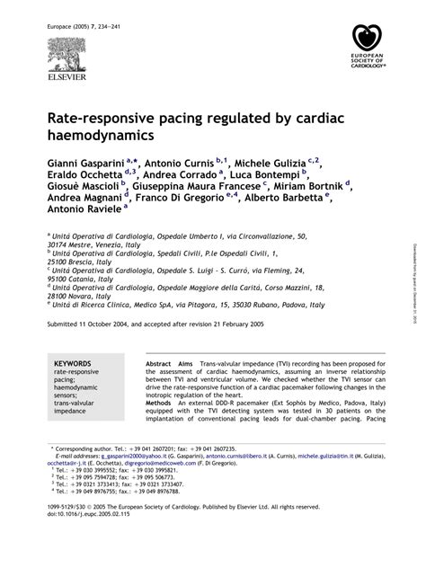 Pdf Rate Responsive Pacing Regulated By Cardiac Haemodynamics