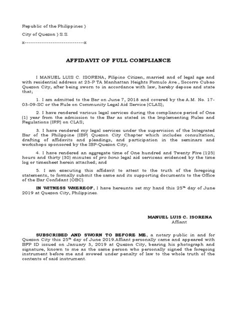 Affidavit Of Full Compliance Pdf