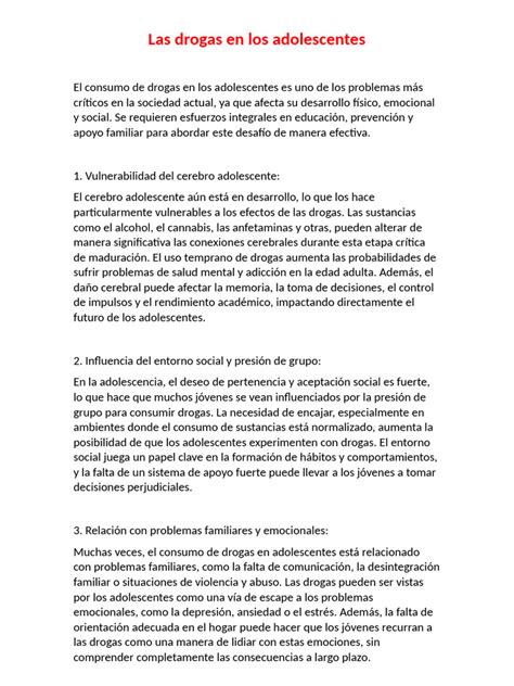 Las Drogas En Los Adolescentes Pdf Adolescencia Drogas