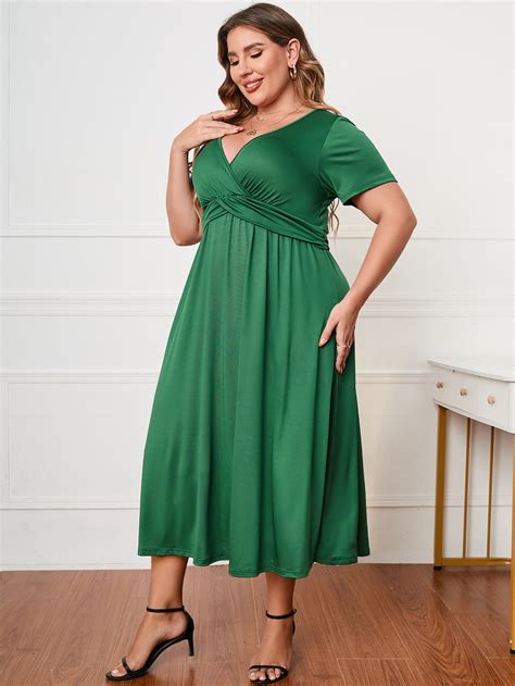 Semi Formal Green V Neck Plus Size Dress Something She Likes Wholesale
