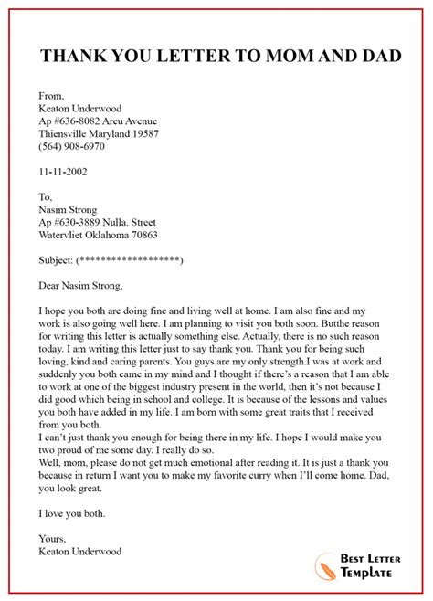 Letter To Mom Template