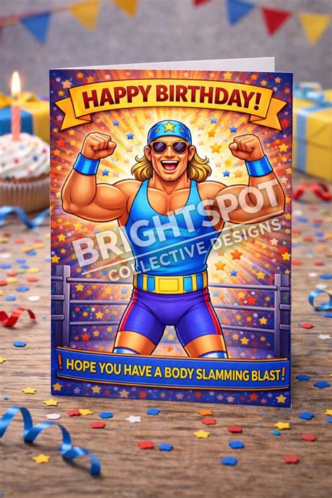 Wrestling Birthday Card Printable Body Slam Birthday Card 5x7