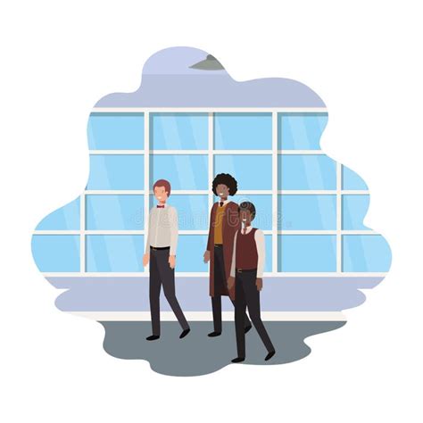Businessmen With Wall And Windows Avatar Character Stock Vector